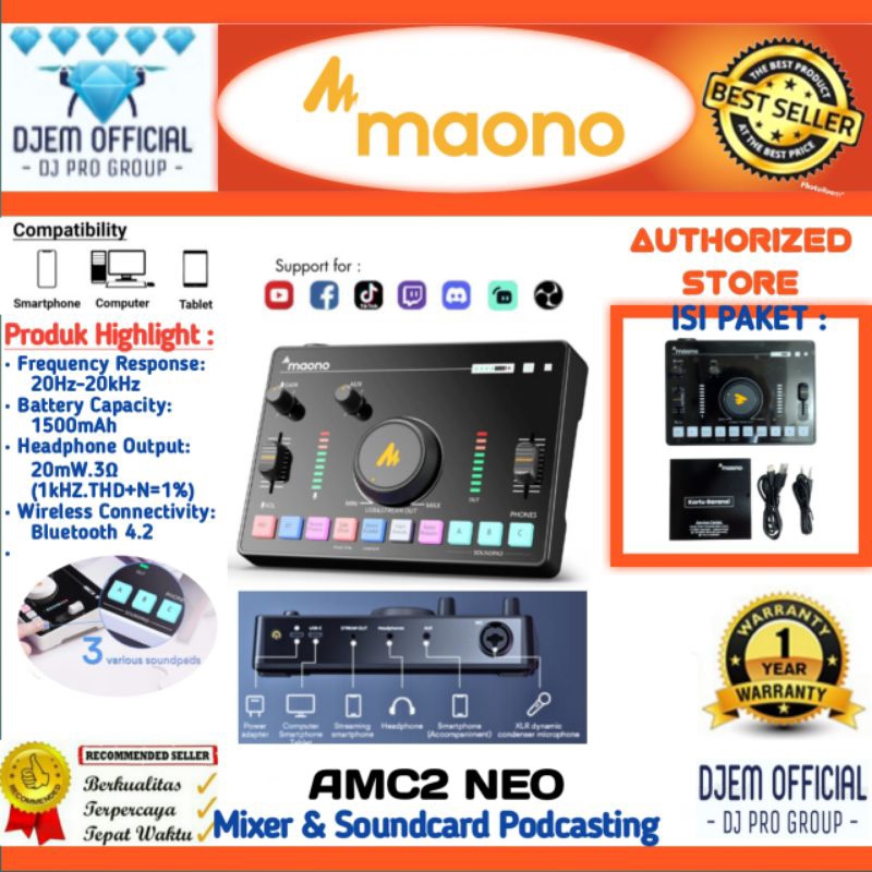 Jual MAONO CASTER AMC2 NEO Soundcard Audio Mixer Live Streaming Podcast Maono AMC2 NEO Maono C2 ...