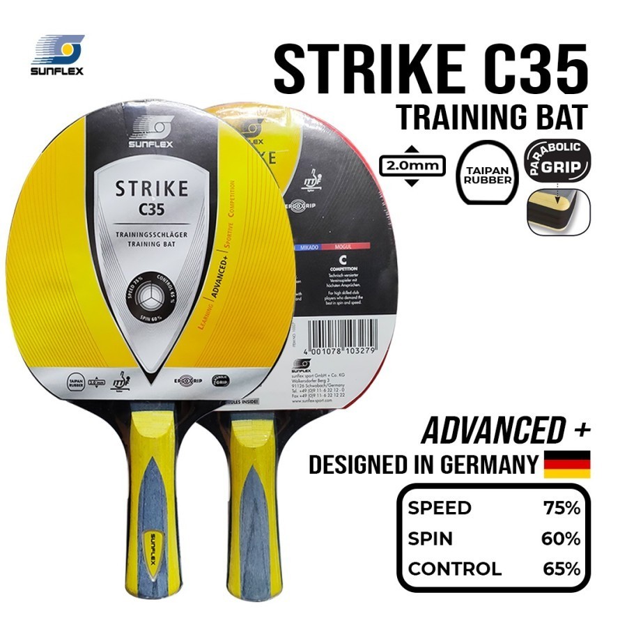 Jual Bat SUNFLEX Strike C35 Premade Bet Tenis Meja Pingpong Original | Shopee Indonesia