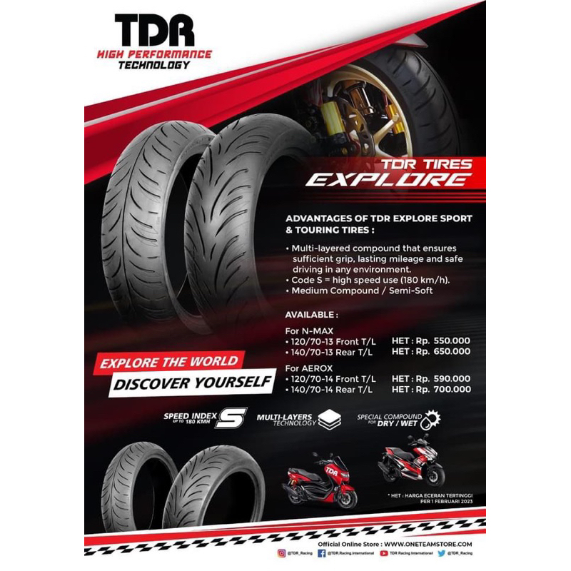 Jual Paket Ban Luar TDR Explore Depan Dan Belakang Pcx Aerox Nmax Adv ...