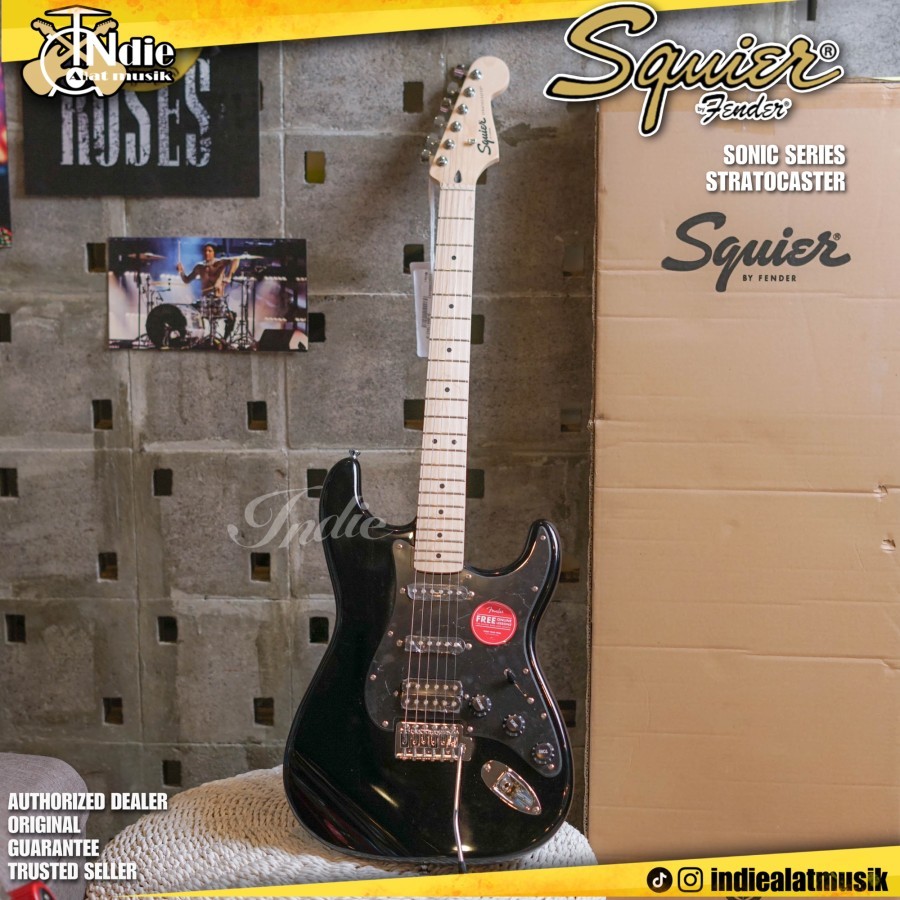 Jual Gitar Elektrik Squier Sonic Stratocaster HSS Maple FB Black | Shopee Indonesia