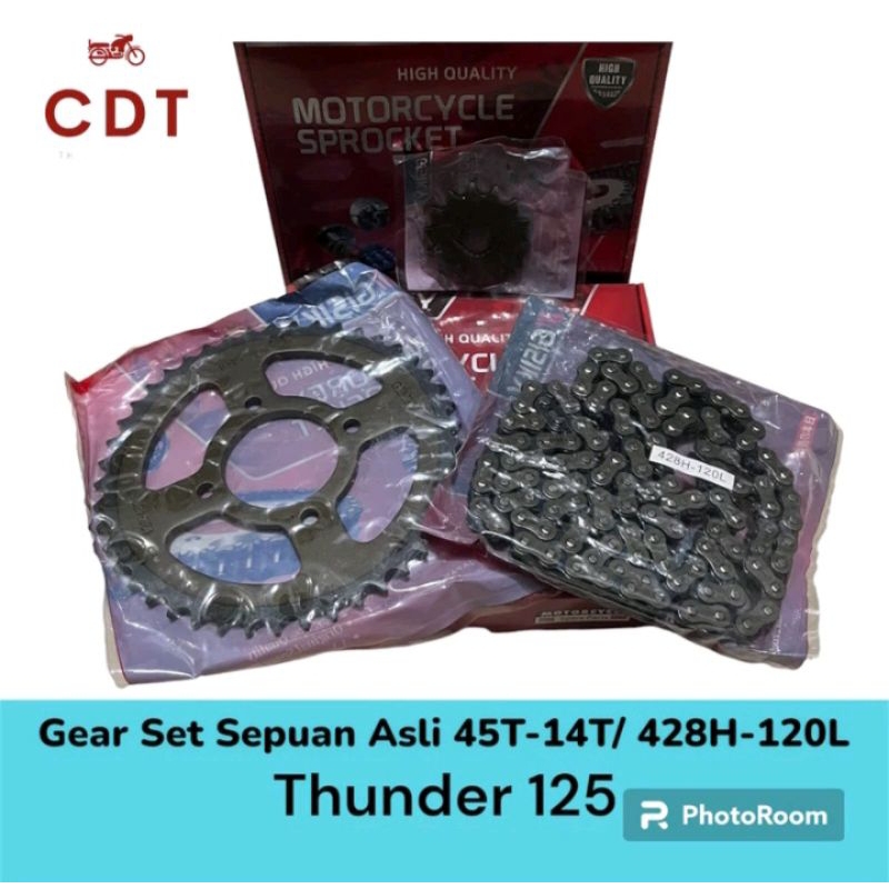 Jual gear paket/gear set asli ukuran thunder 125 45t-14t/428h-120l ...