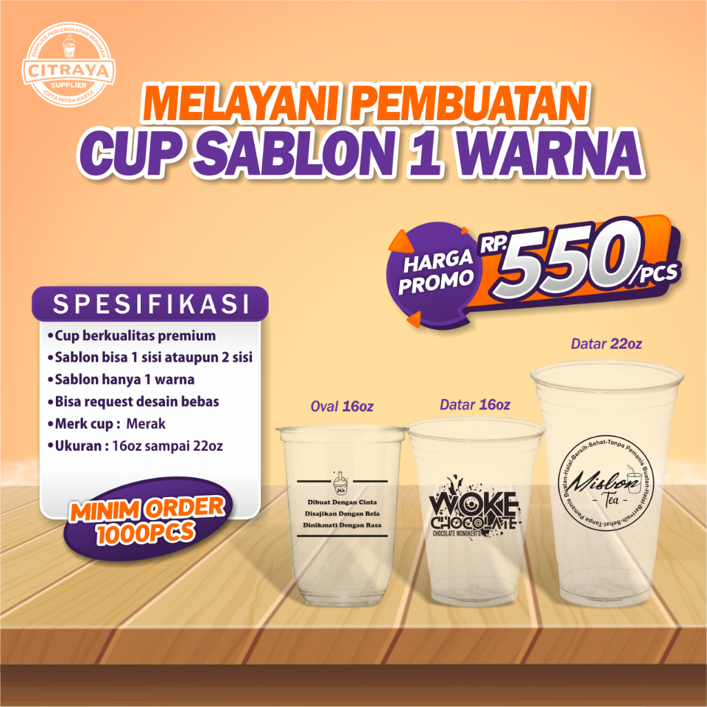 Jual CUP PLASTIK SABLON / CUP SABLON / GELAS PLASTIK SABLON / GELAS ...
