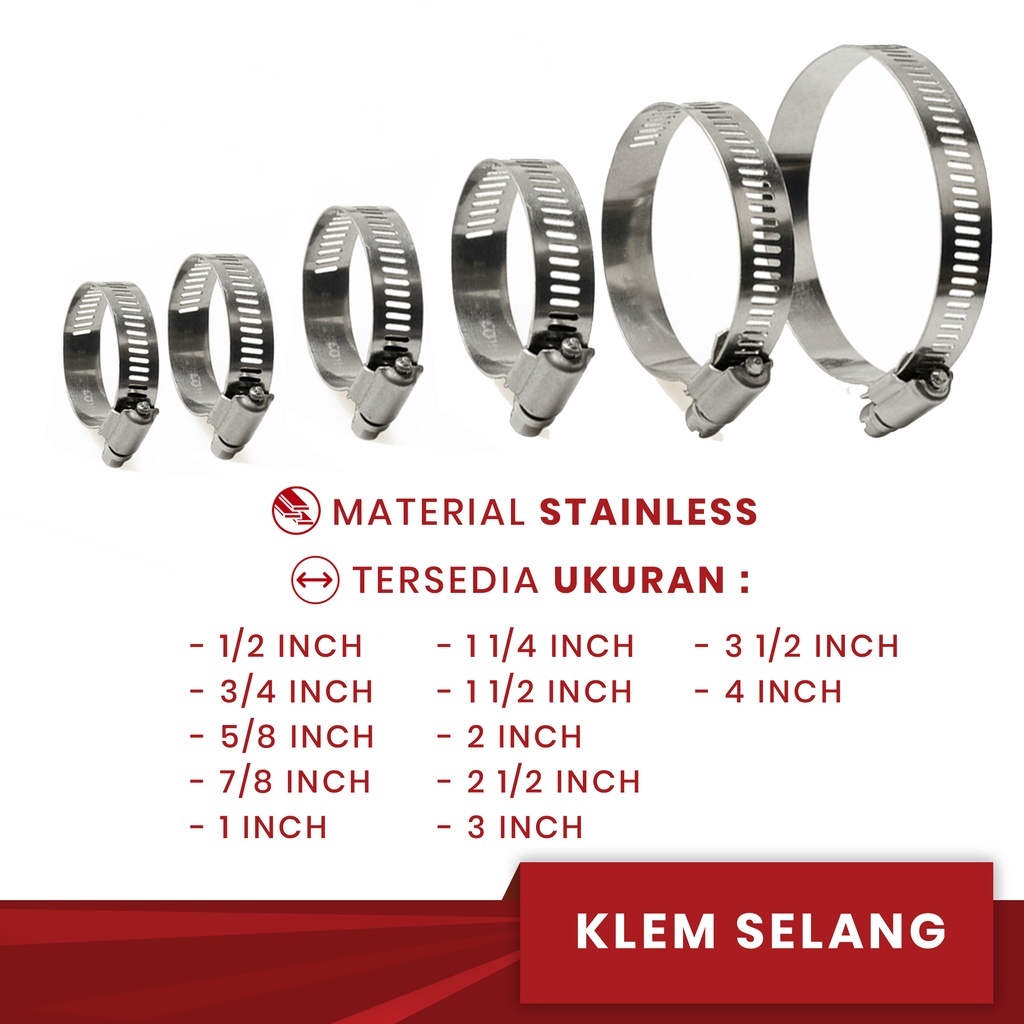 Jual Klem Selang Stainless / Hose Clamp 1/2", 5/8" , 3/4" , 7/8" 1", 1 ...