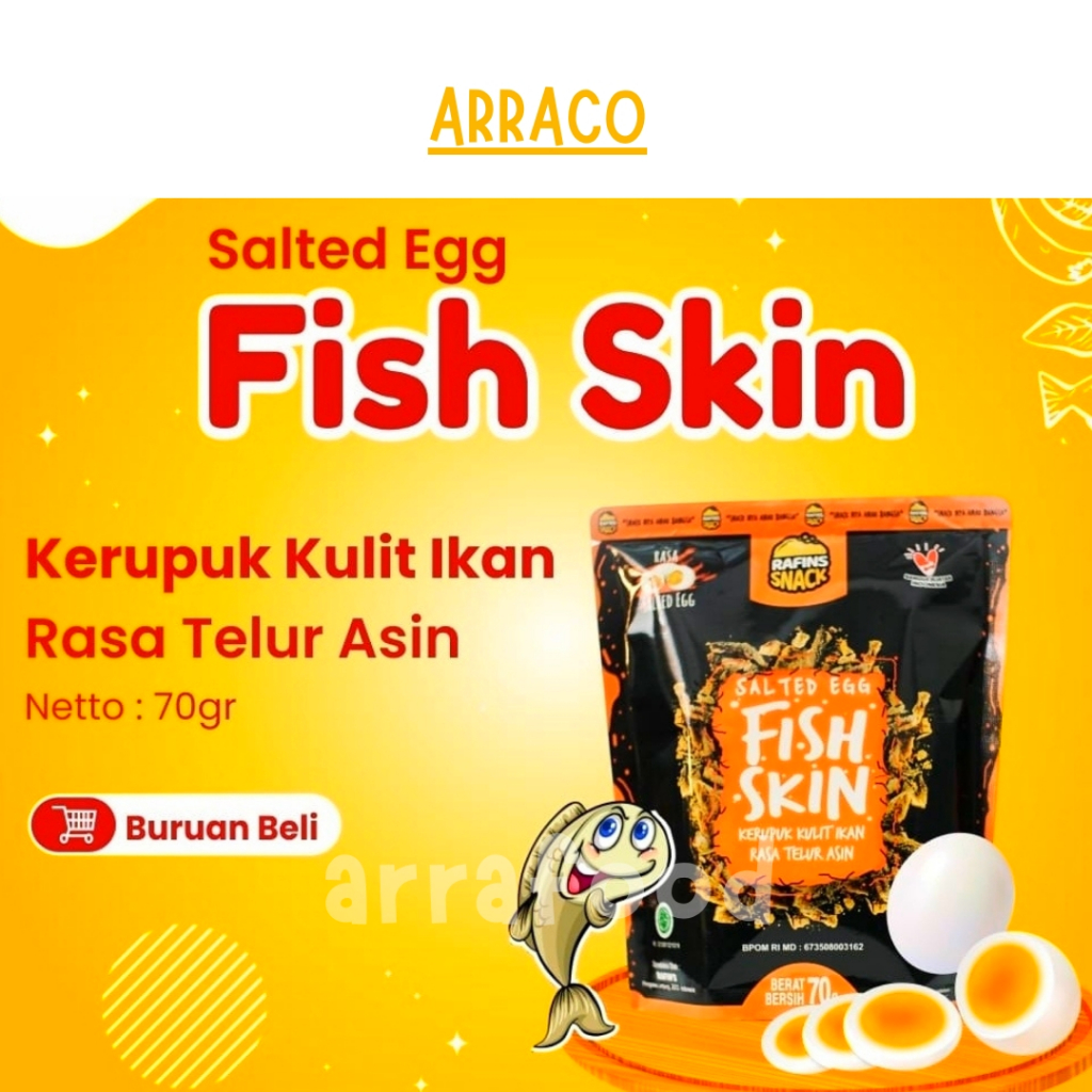 Jual FISH SKIN Keripik kulit Ikan Patin Rafins Snack Rasa Salted egg ...