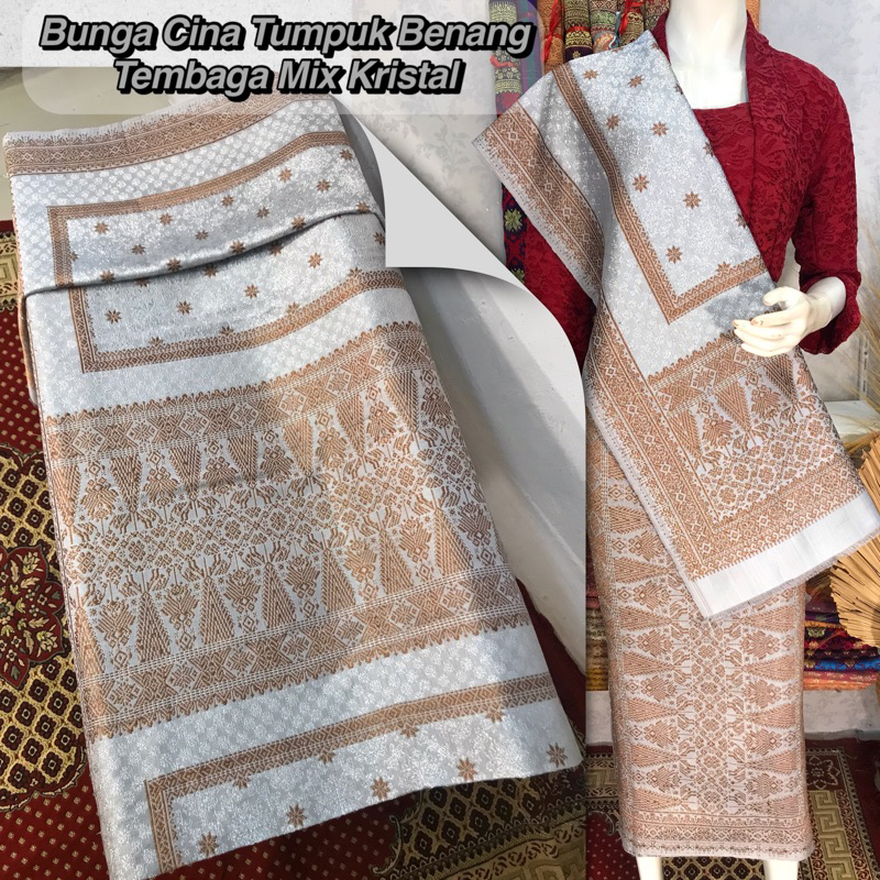 Jual SONGKET BUNGA CINA TUMPUK BENANG TEMBAGA MIX KRISTAL ORI - ASLI ...