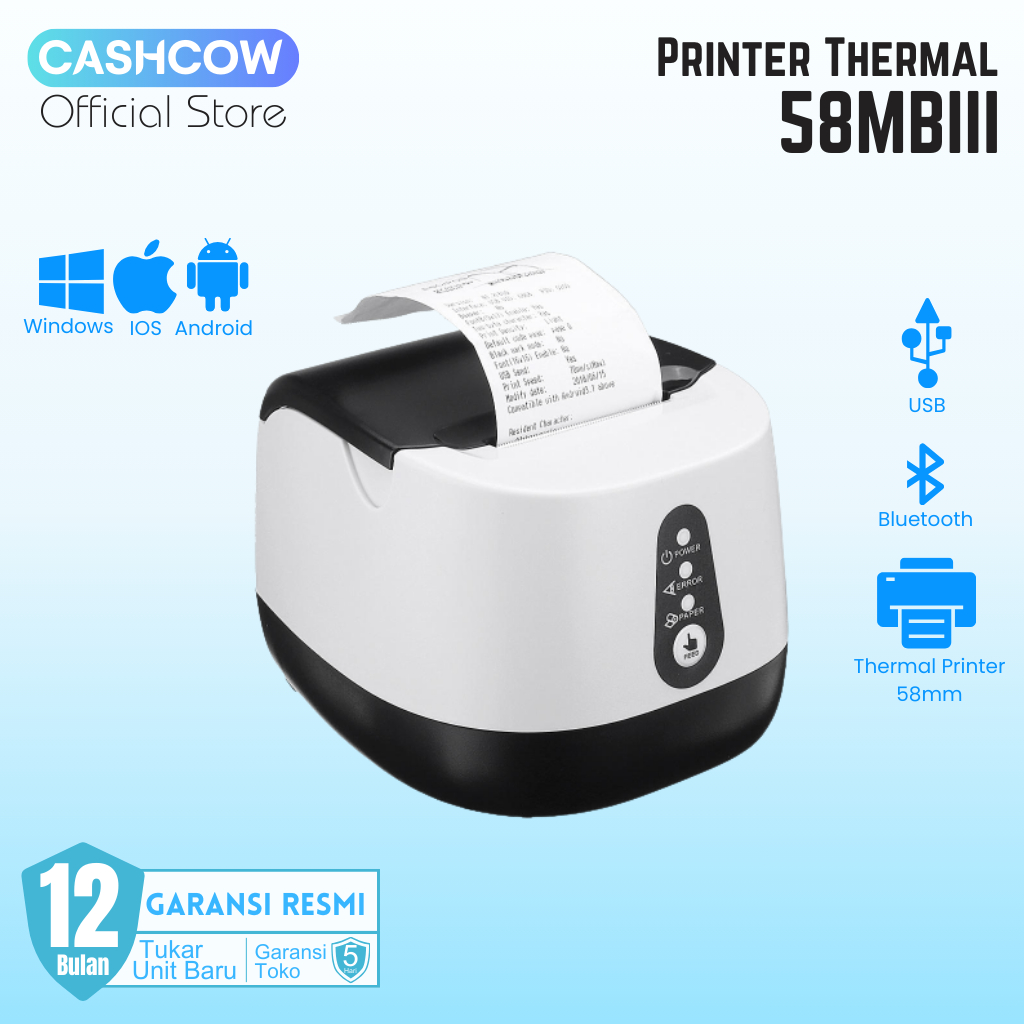 Jual Printer Thermal Portable Struk Kasir Bluetooth 58mm - CASHCOW 58MBIII | Shopee Indonesia