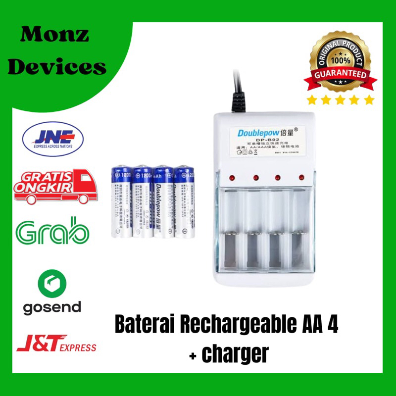 Jual Baterai rechargeable AA 4 + charger 1200Mah | Shopee Indonesia