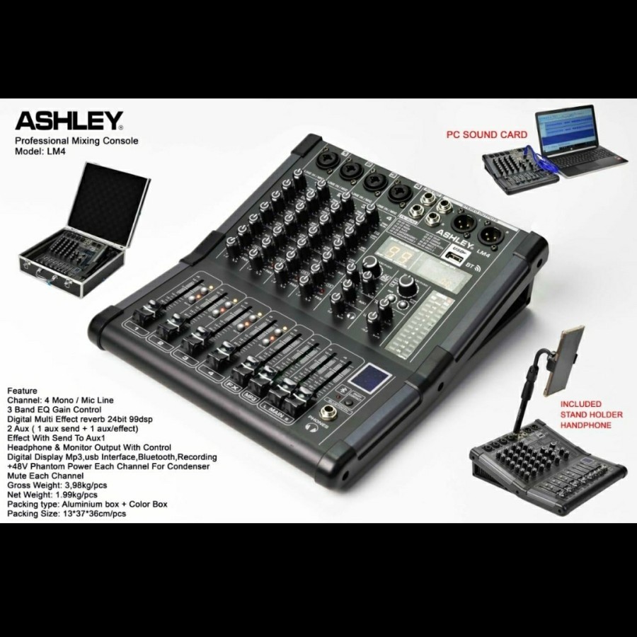 Jual Mixer Audio ASHLEY LM4/LM 4 4CH USB-BLUETOOTH-SOUND CARD ORIGINAL ...