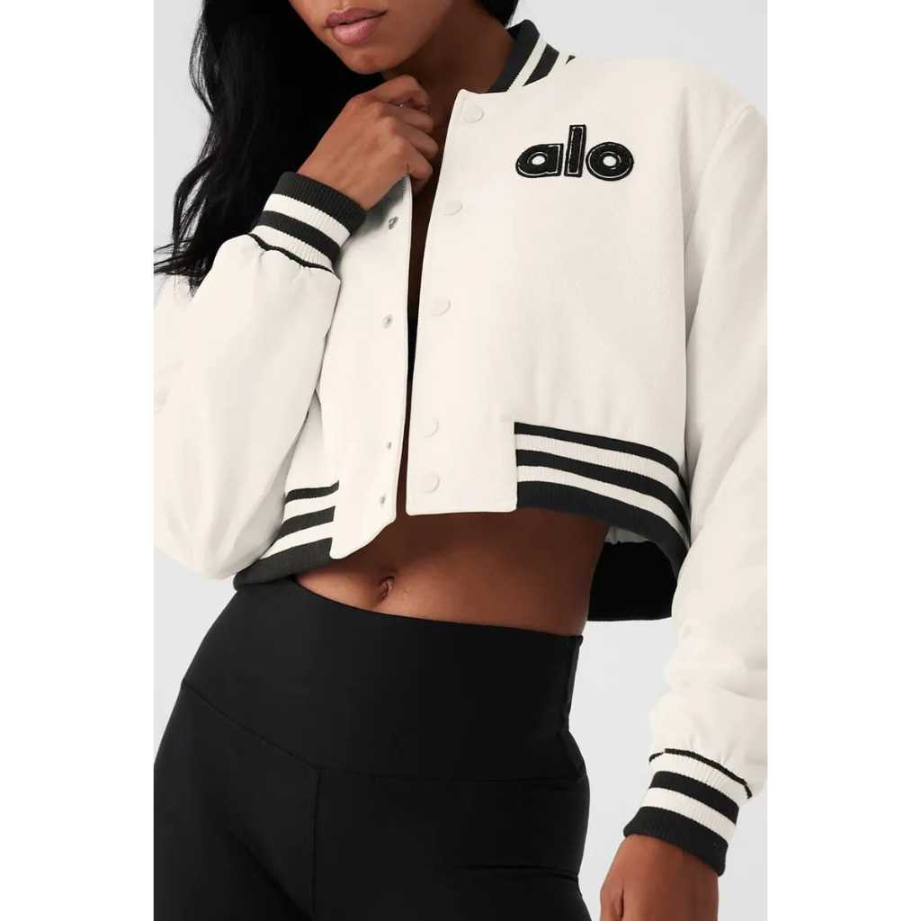 Jual ALO Crop Top Jacket, Varsity Bomber Sweater Crop Wanita | Shopee ...
