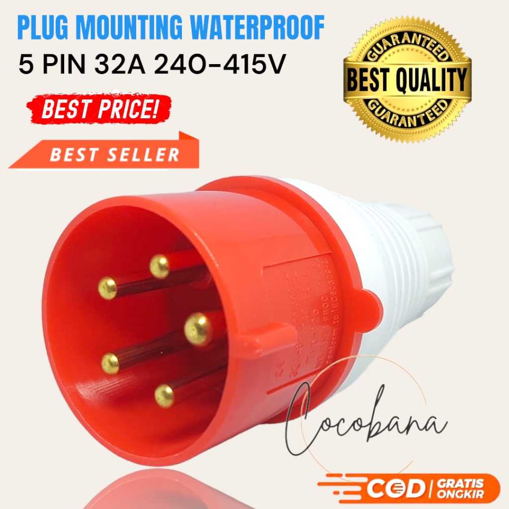 Jual Plug Mounting Male Steker Waterproof Colokan 5 Pin 32A 240-415V (025) | Shopee Indonesia