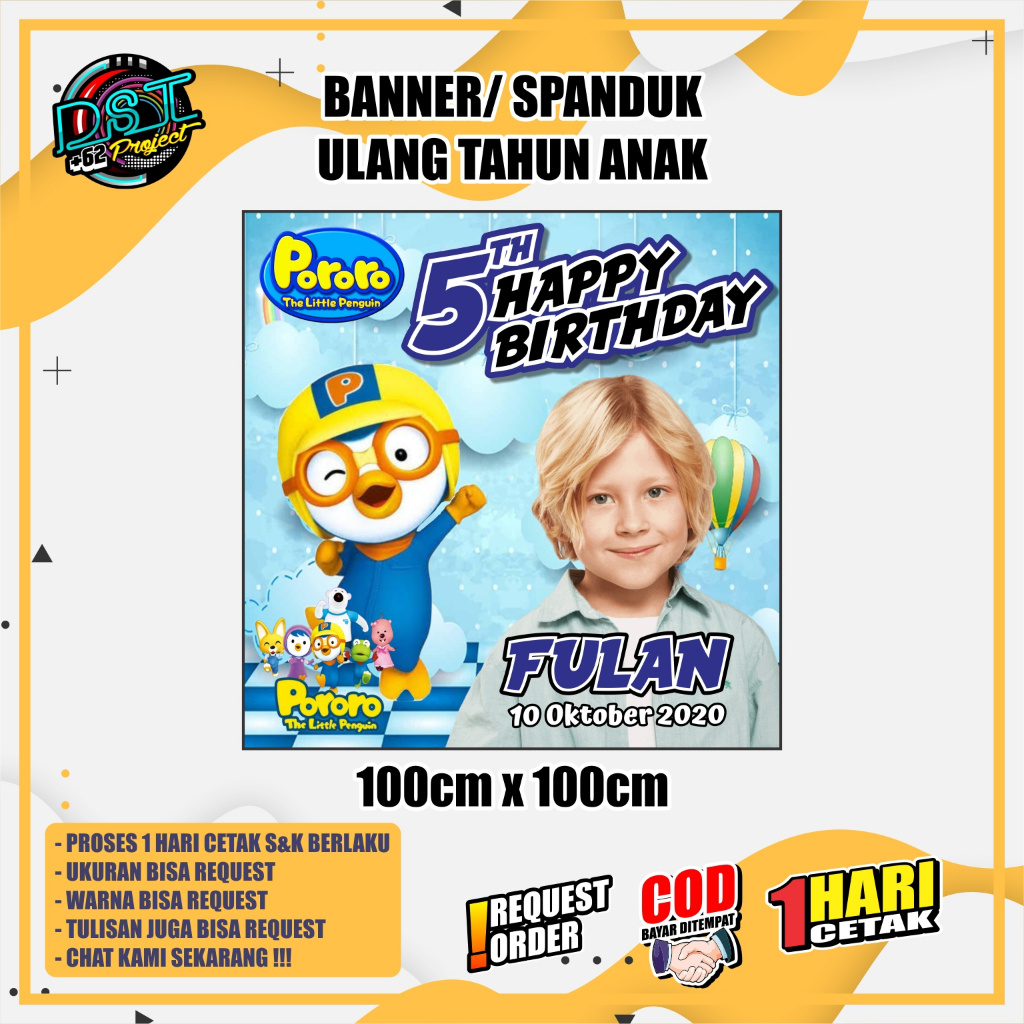 Jual BANNER / SPANDUK ULANG TAHUN TEMA TEMA PORORO 100 x 100 | Shopee ...