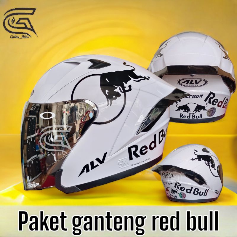 Jual HELM ALV ULTRON PUTIH PAKET RED BULL|HALF FACE | Shopee Indonesia