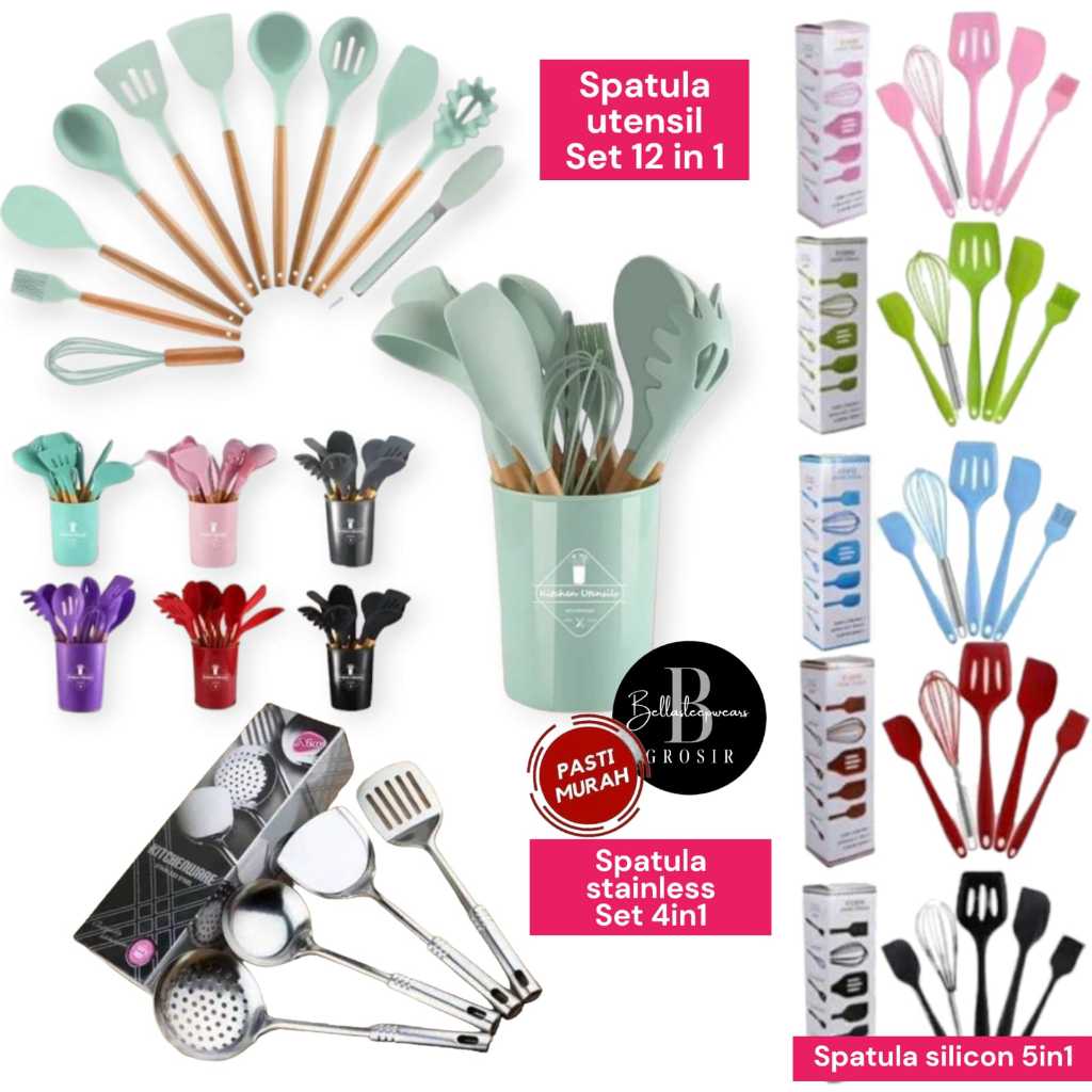 Jual BELLA | 12in1 - SPATULA UTENSIL SET KAYU SILICON / STAINLESS ALAT ...