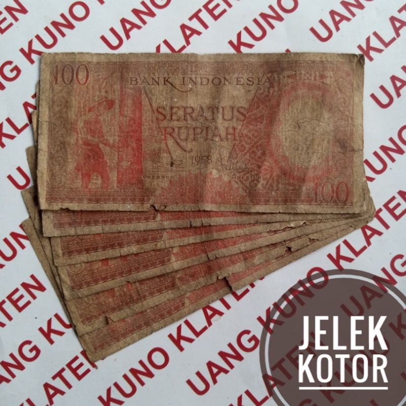 Jual Asli Rusak 100 Rupiah Tahun 1958 Seri Pekerja Tangan Uang Kertas ...