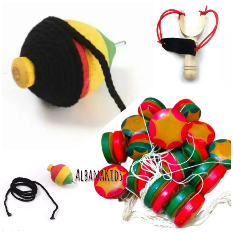 Jual Mainan Anak Jadul Gasing Kekean dan Yoyo Ketapel Bahan Kayu ...