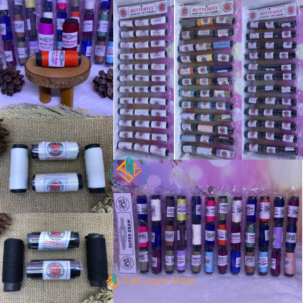 Jual (36 PCS) SAE - BENANG JAHIT BESAR MEREK BUTTERFLY DAN SUPER DRAW ...