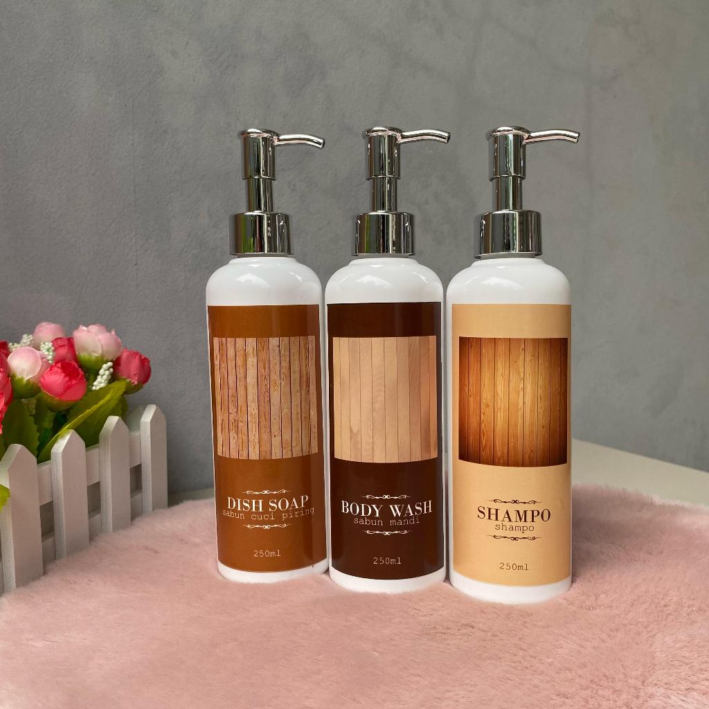 Jual BOTOL SABUN MANDI 250ml | Design Kayu Body Wash Shampoo Dish Soap ...