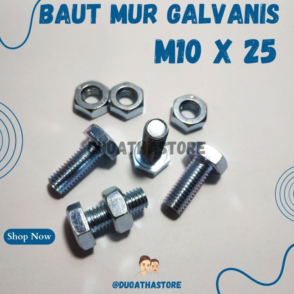 Jual M10 X 25 BAUT MUR PUTIH M10x25 BMP M10 x 25mm HEX GALVANIS | Shopee Indonesia