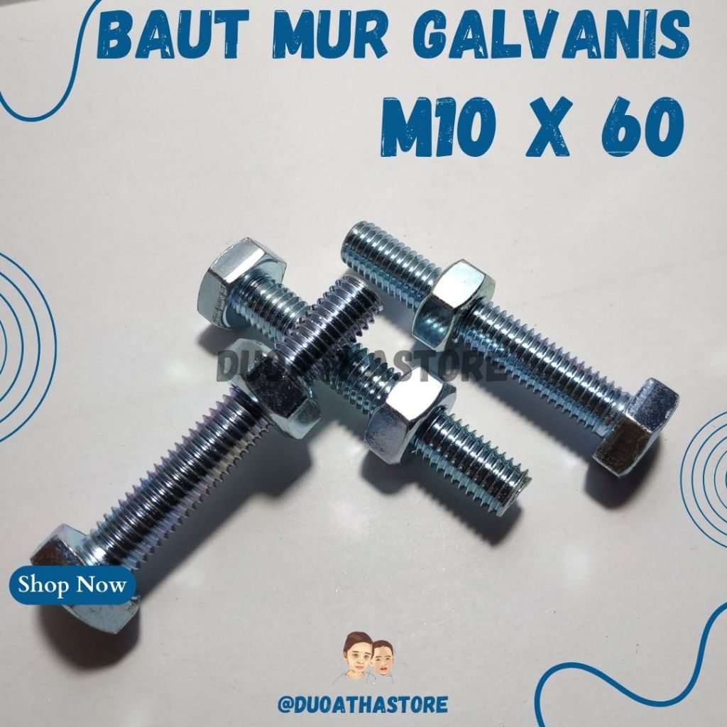 Jual M10 X 60 BAUT MUR PUTIH M10x60 BMP M10 x 60mm HEX GALVANIS | Shopee Indonesia