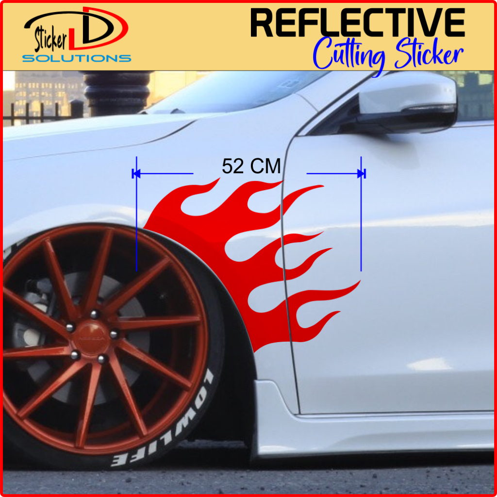 Jual Reflective Cutting sticker Lidah Api Mobil merah ukuran 52 dan 25 ...