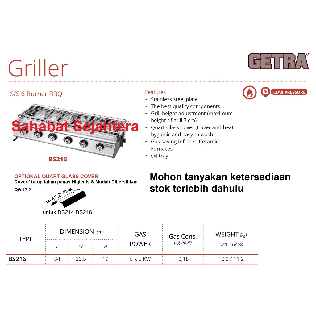 Jual GETRA Griller 6 Burner BBQ BS216 Kompor Gas Panggangan 6 Tungku ...