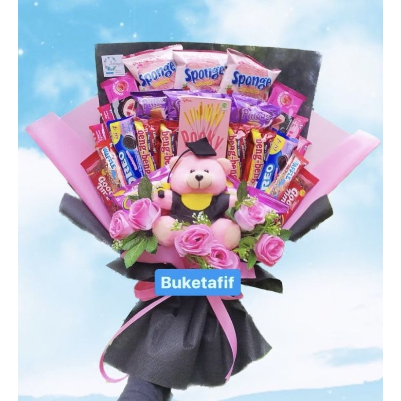 Jual BUKET PREMIUM CEWE SNACK PINK BONEKA WISUDA BUNGA LENGKAP BESAR ...