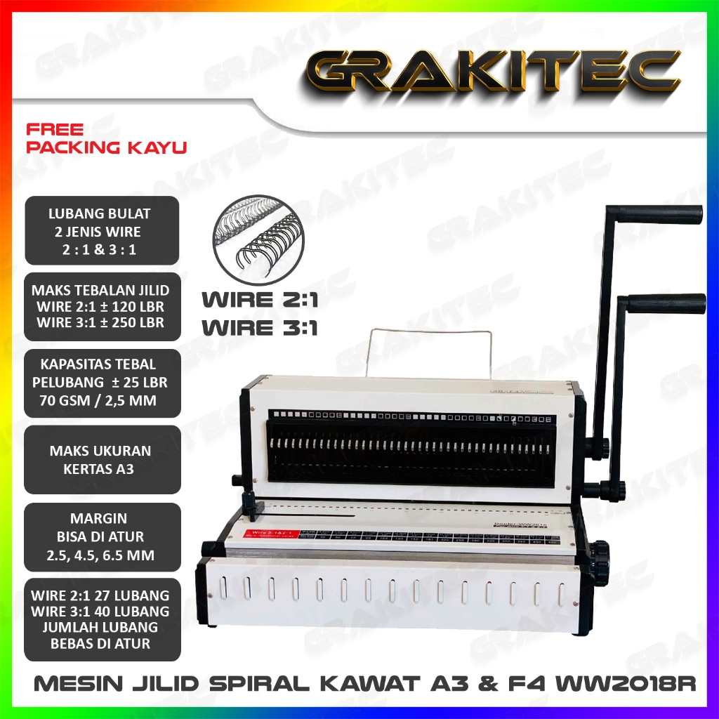 Jual Mesin Jilid Spiral Kawat WW2018R 3:1 & 2:1 F4 & A3 Lubang Bulat ...