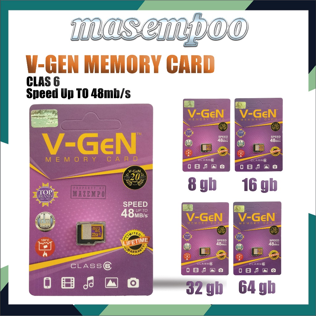 Jual VGEN CLASS 6 Memory Card Original 8gb 16gb 64gb 128gb 48 Mbps ...