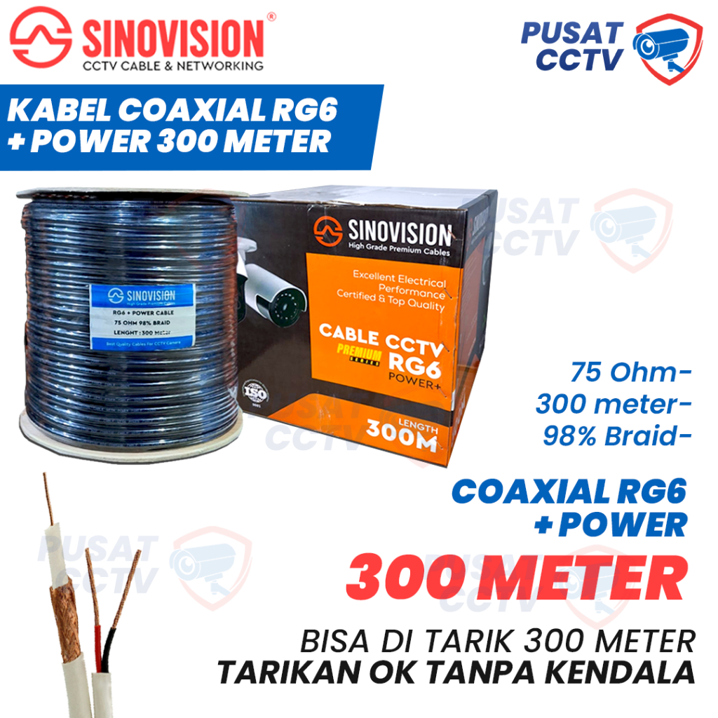 Jual Kabel CCTV Coaxial Sinovision RG6+Power 300 Meter Premium Quality | Shopee Indonesia