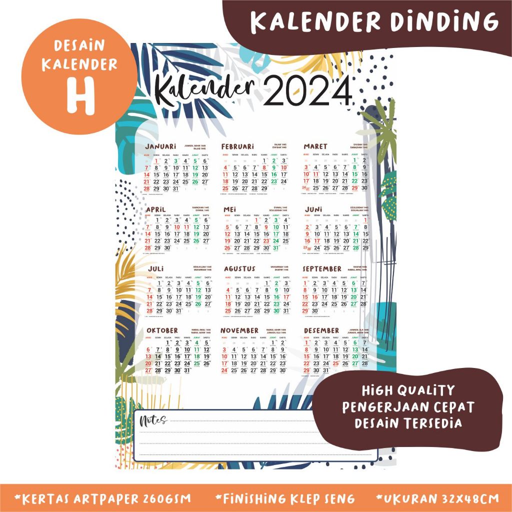 Jual KALENDER DINDING 2023 / 2024 / 1 LEMBAR / 12 BULAN / KLEP ...