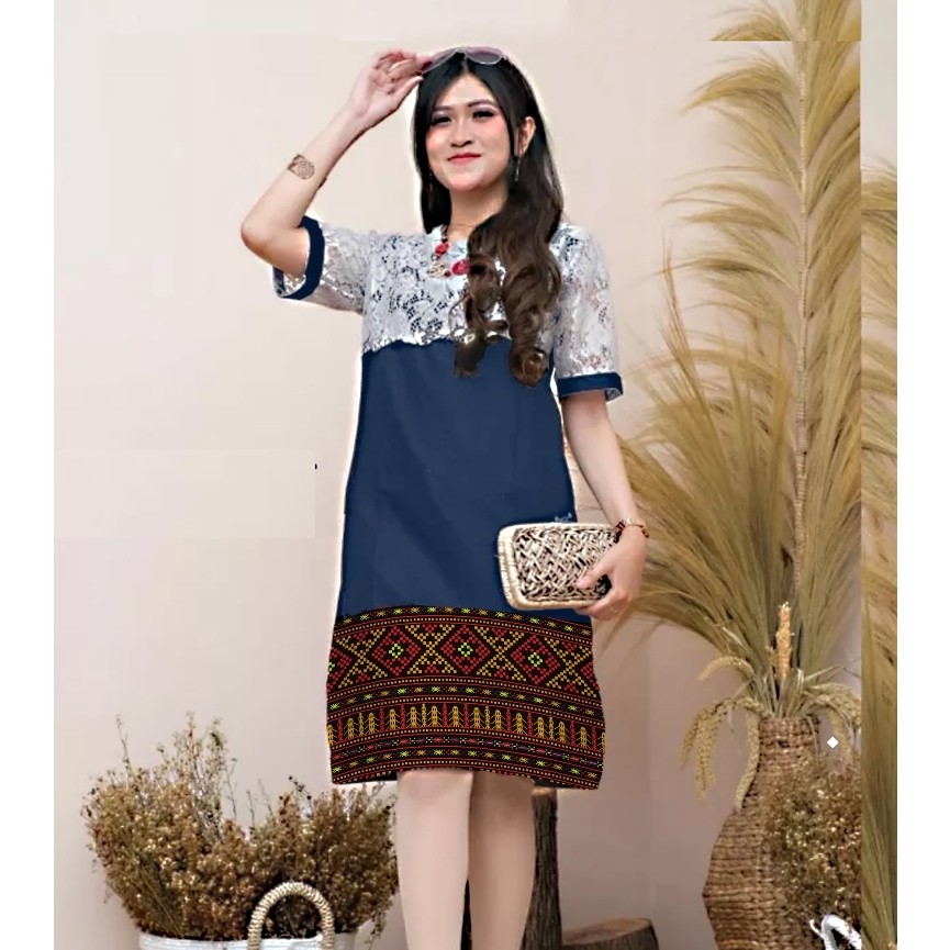 Jual Angelaco | Dress Batak Wanita | Batik Etnik Wanita Motif Ulos SD1 & SD4 | Shopee Indonesia