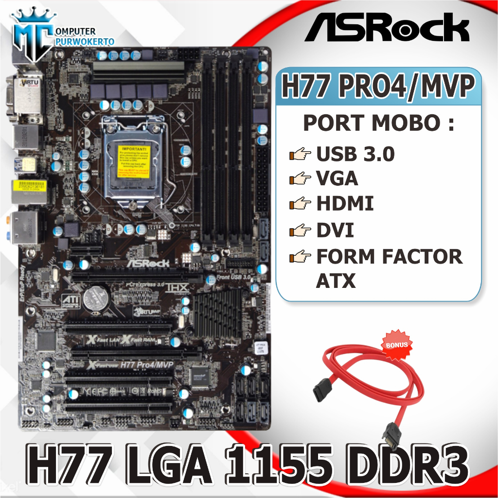 Jual Mainboard H77 Intel Soket 1155 Asrock Atx Onboard 4 Slot Ram ...