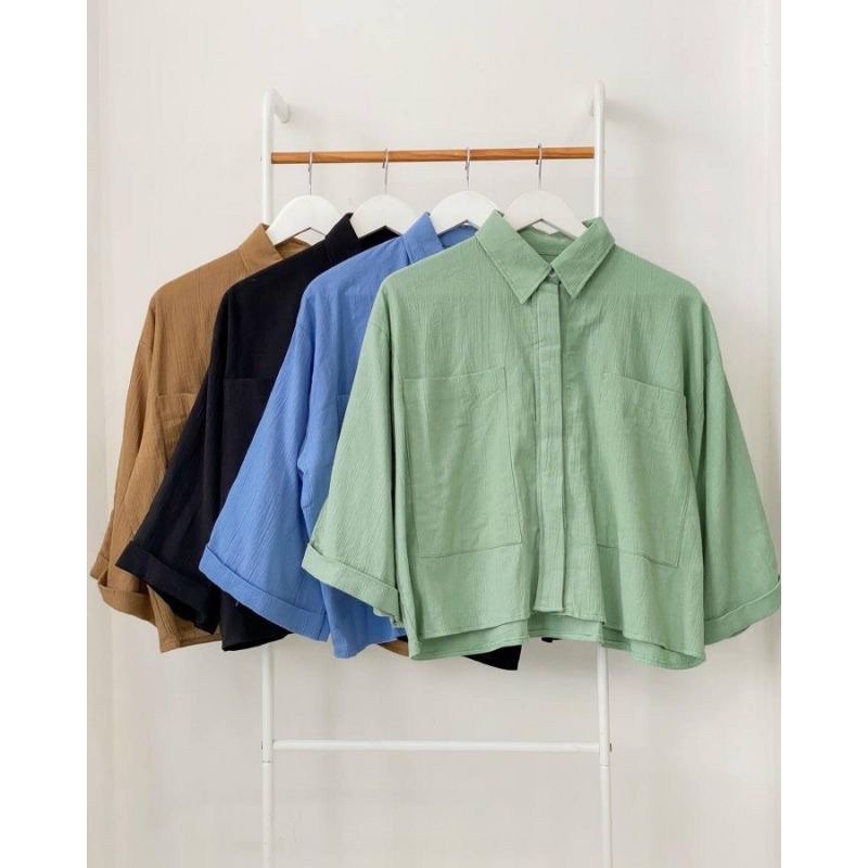 Jual Kemeja Wanita Linen Pocket - Oversized Linen Shirt - Atasan Wanita ...