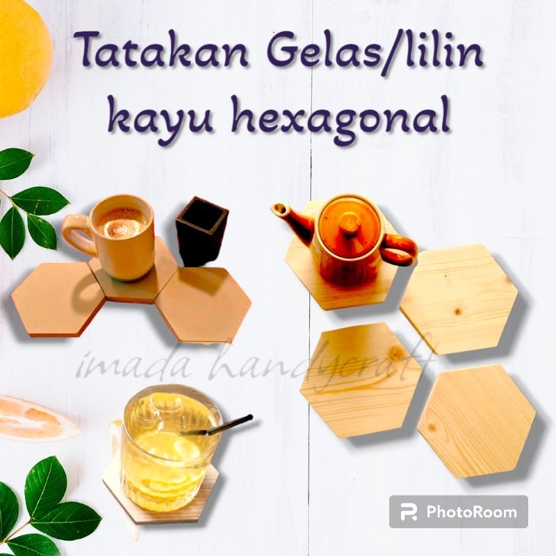 Jual Tatakan kayu hexagonal / tatakan gelas kayu hexagonal / coaster ...