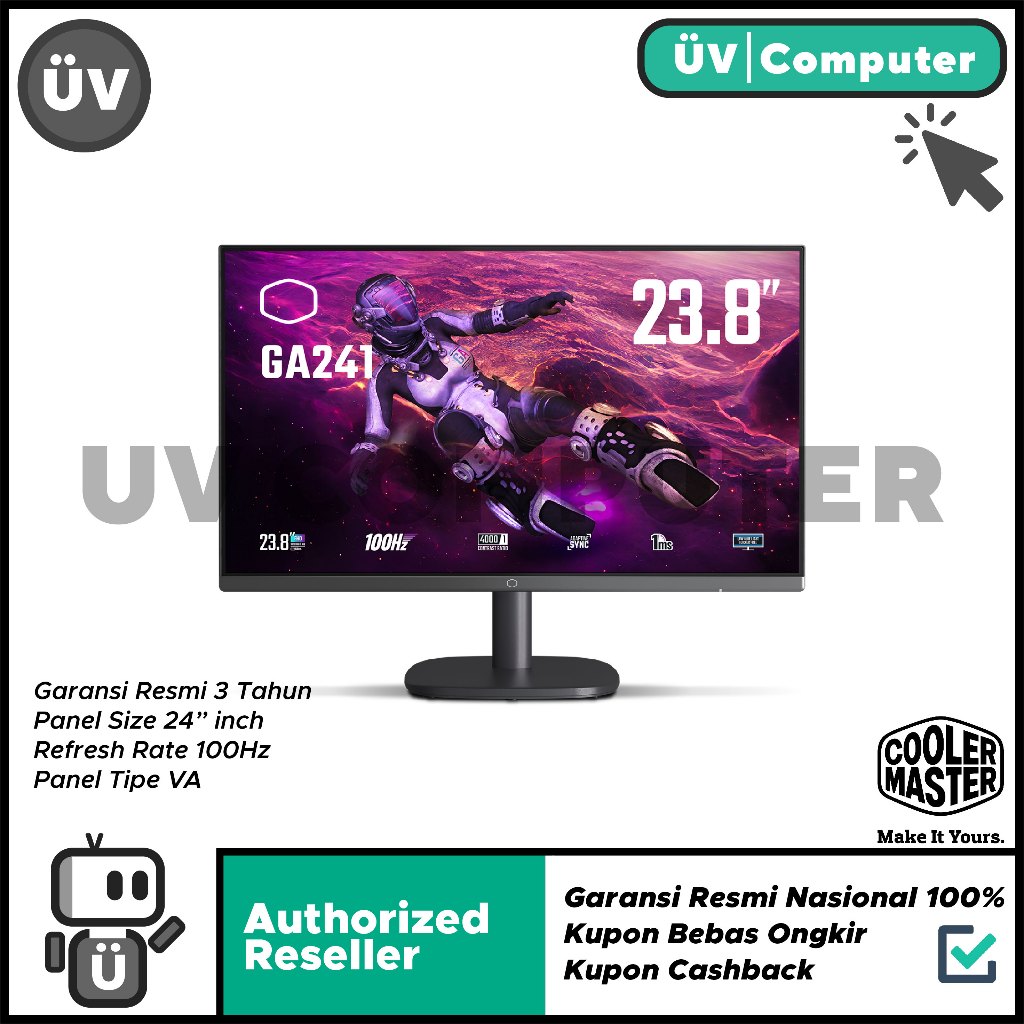 Jual Monitor LED LCD Cooler Master GA241 23.8" 24" inch VA 100Hz Full ...