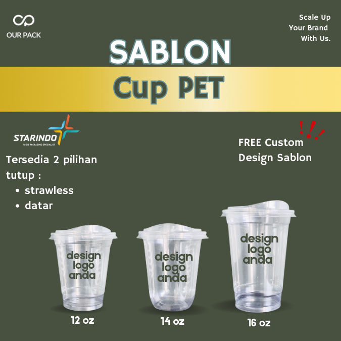 Jual SABLON CUP PET ANTI TUMPAH 12oz, 14oz, 16oz TEBAL + TUTUP ...