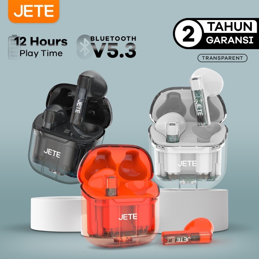 Jual JETE TWS T12 Earbuds Headset Bluetooth 5.3 Transparan Case ...