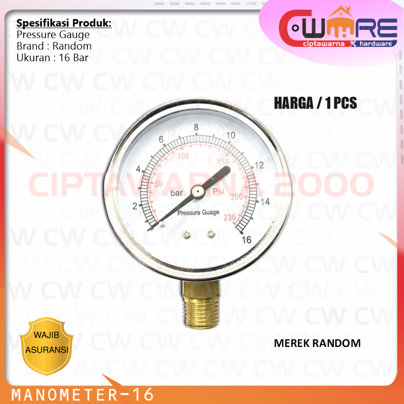 Jual Pressure Gauge Manometer 16 Bar Pengukur Ukuran Angin Kompresor ...