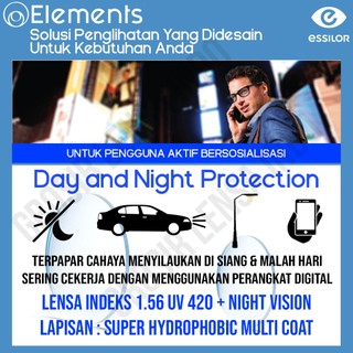 Jual Essilor Elements Anti Blueray + Drive night vision 1.56 | Shopee ...
