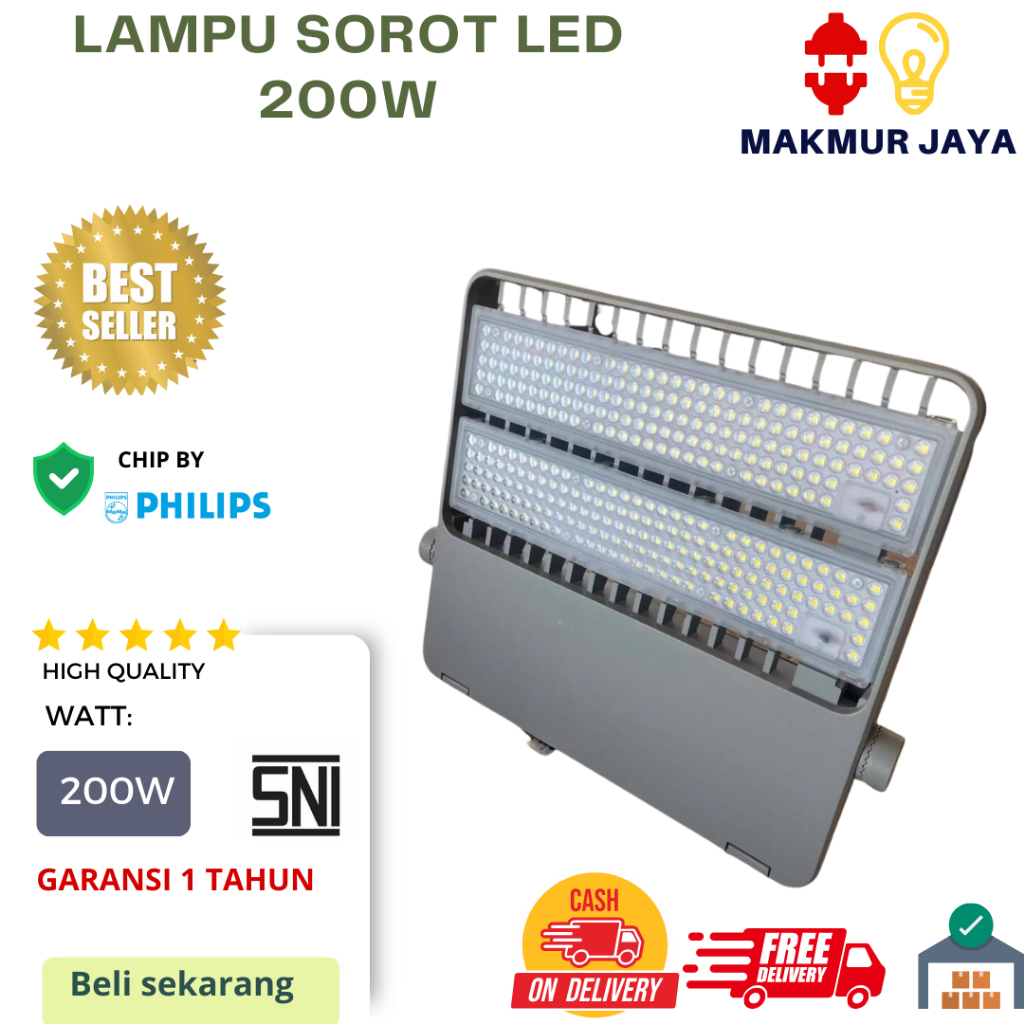 Jual LAMPU SOROT LED 200W / SOROT TEMBAK OUTDOOR 200WATT GARANSI IP65 ...