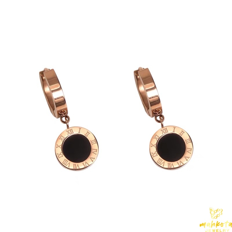 Jual A32 Anting Titanium Premium Wanita Model Capit Bulat Hitam Elegant ...