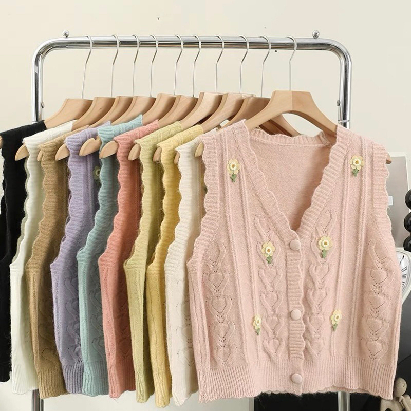 Jual VEST KNIT WANITA ROMPI RAJUT OUTER WOMEN ATASAN WANITA BUNGA MX788 | Shopee Indonesia