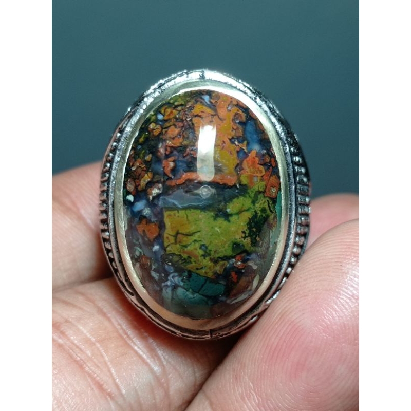 Jual cincin batu akik pancawarna kembang klawing super antik dan unik ...