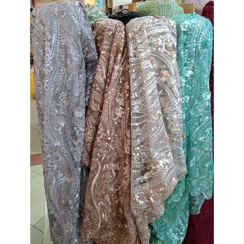 Jual BAHAN TILLE BORDIR SQUIN BUNGA KAIN PREMIUM PER SETENGAH METER COD ...