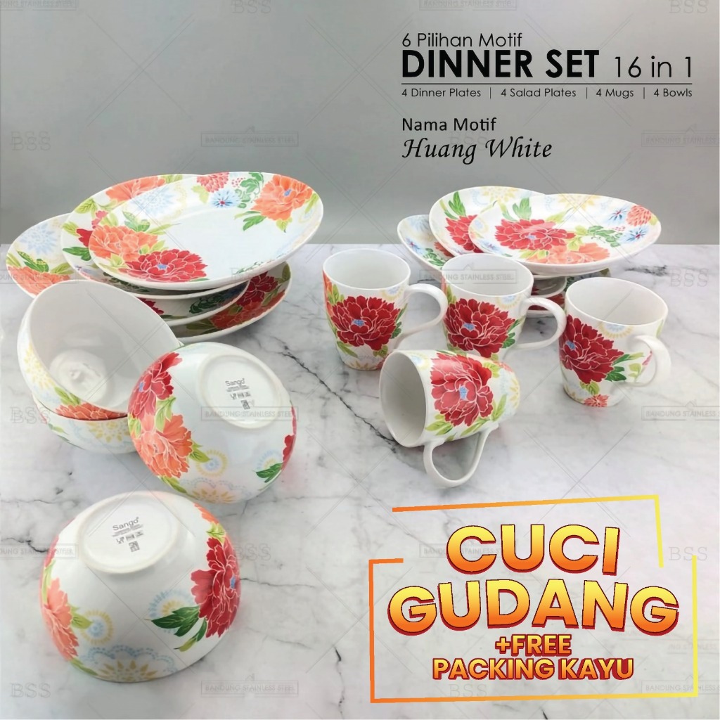 Jual CUCI GUDANG Sango Dinner Set 16 in 1 Pilihan Motif Bunga Warna ...