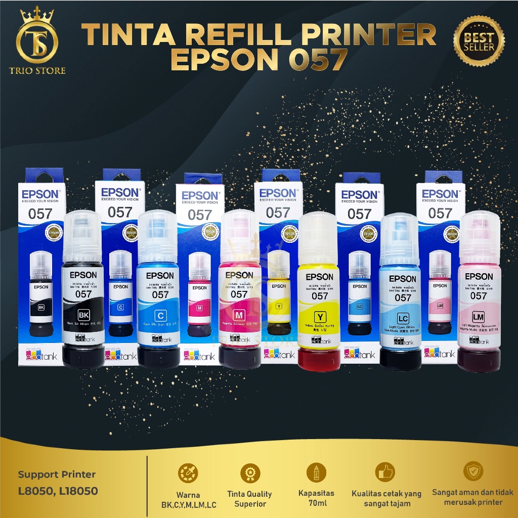 Jual Tinta Epson 057 1 Set 6 Warna CMYK + Light Cyan + Light Magenta ...