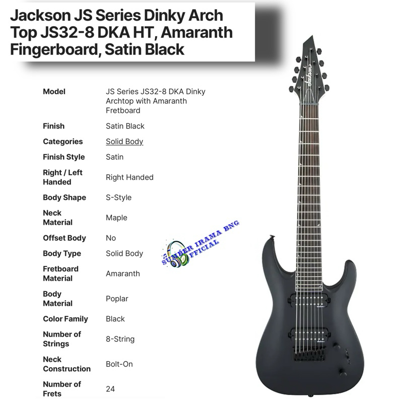 Jual JACKSON JS32- 8 JS SERIES DINKY ARCH TOP ELECTRIC GUITAR 8 STRING ...