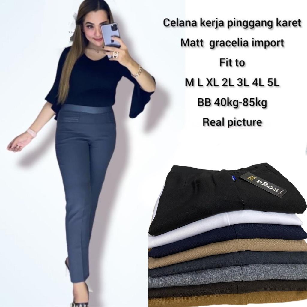 Jual Celana kerja wanita higswaist bahan grasella impor woll impor | Shopee Indonesia