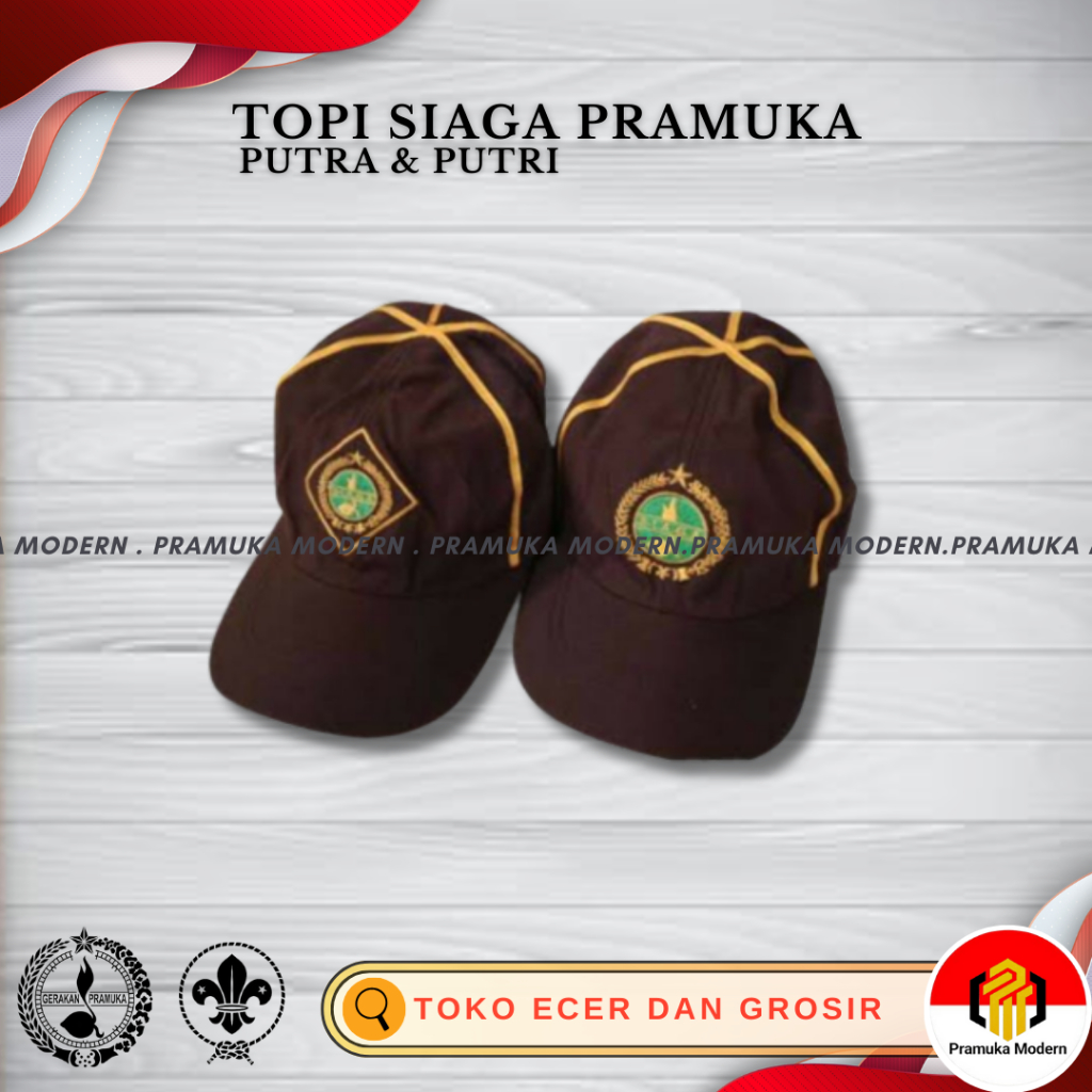 Jual Topi siaga pramuka putra putri logo bordir lis kuning | Shopee ...