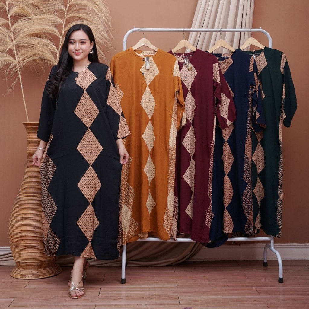 Jual LONGDRES MOTIF DASTER LENGAN PANJANG BUSUI KANCING DEPAN BAHAN ...